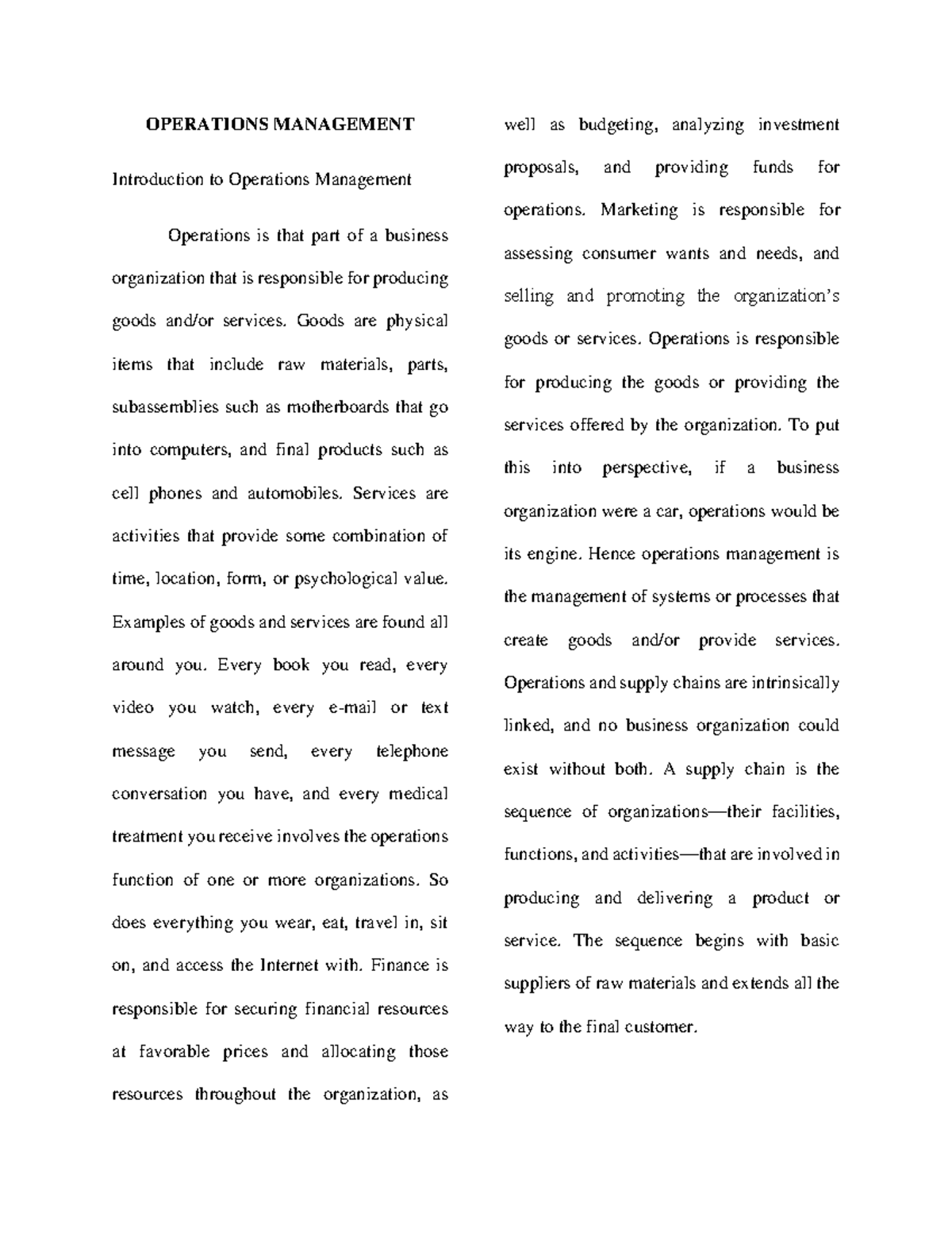 Operations Management I - OPERATIONS MANAGEMENT Introduction to ...