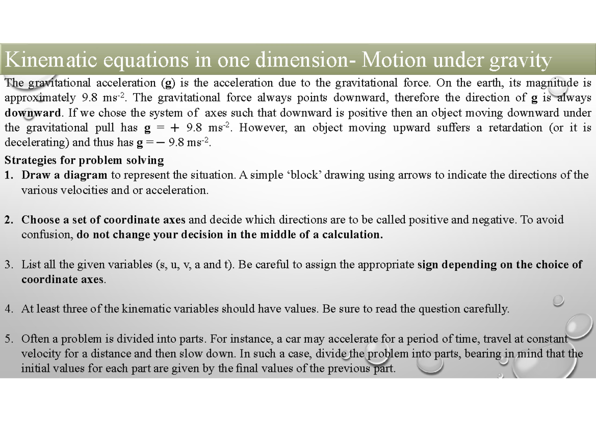 Lecture 7 Slides - Mechanics notes - Kinematic equations in one ...