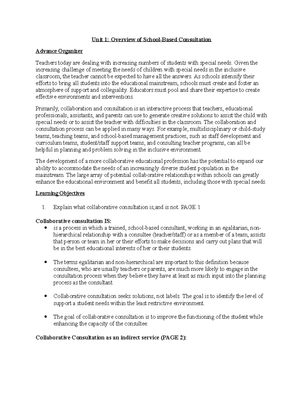 Unit 1 Overview of School-Based Consultation - Unit 1: Overview of ...