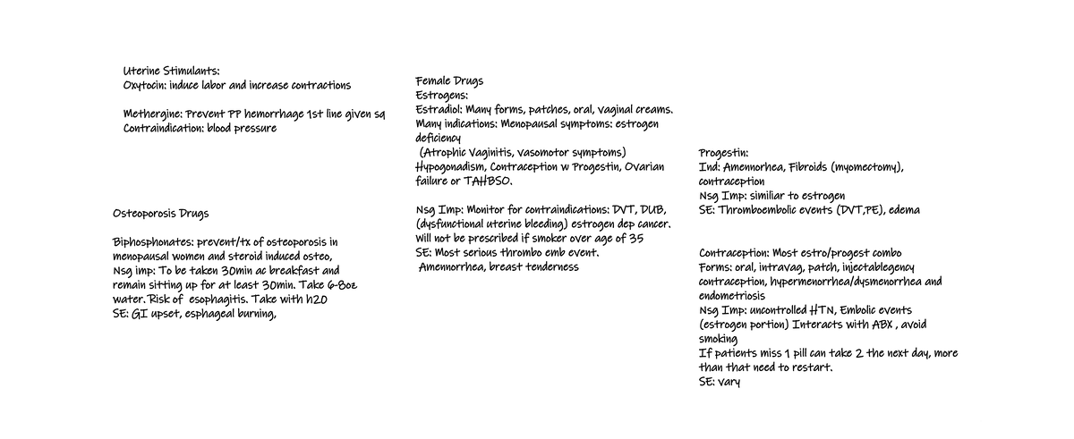 Female Drugs - EDAPT - Progestin: Ind: Amennorhea, Fibroids (myomectomy ...
