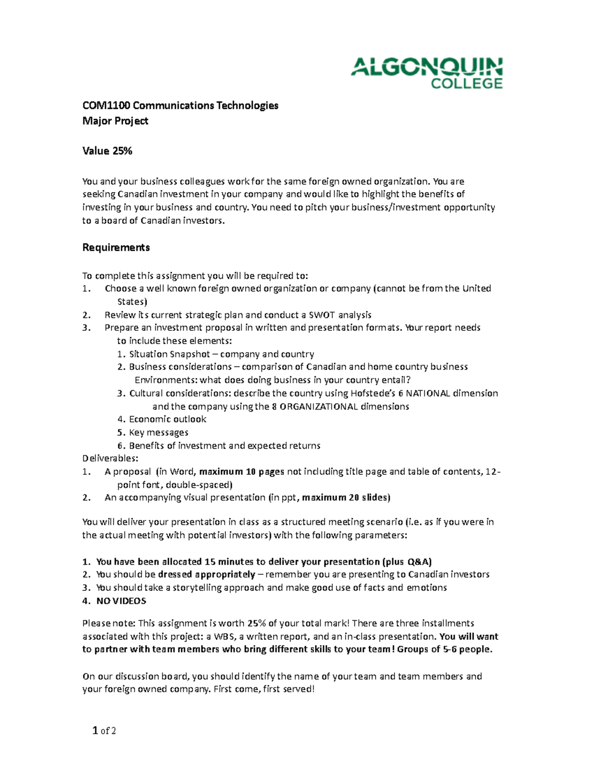 COM1100 Major Project -Narrative - COM1100 Communications Technologies ...