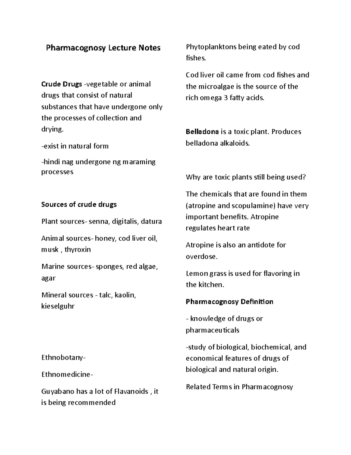 Pharmacognosy Lecture Notes - Pharmacognosy Lecture Notes Crude Drugs ...