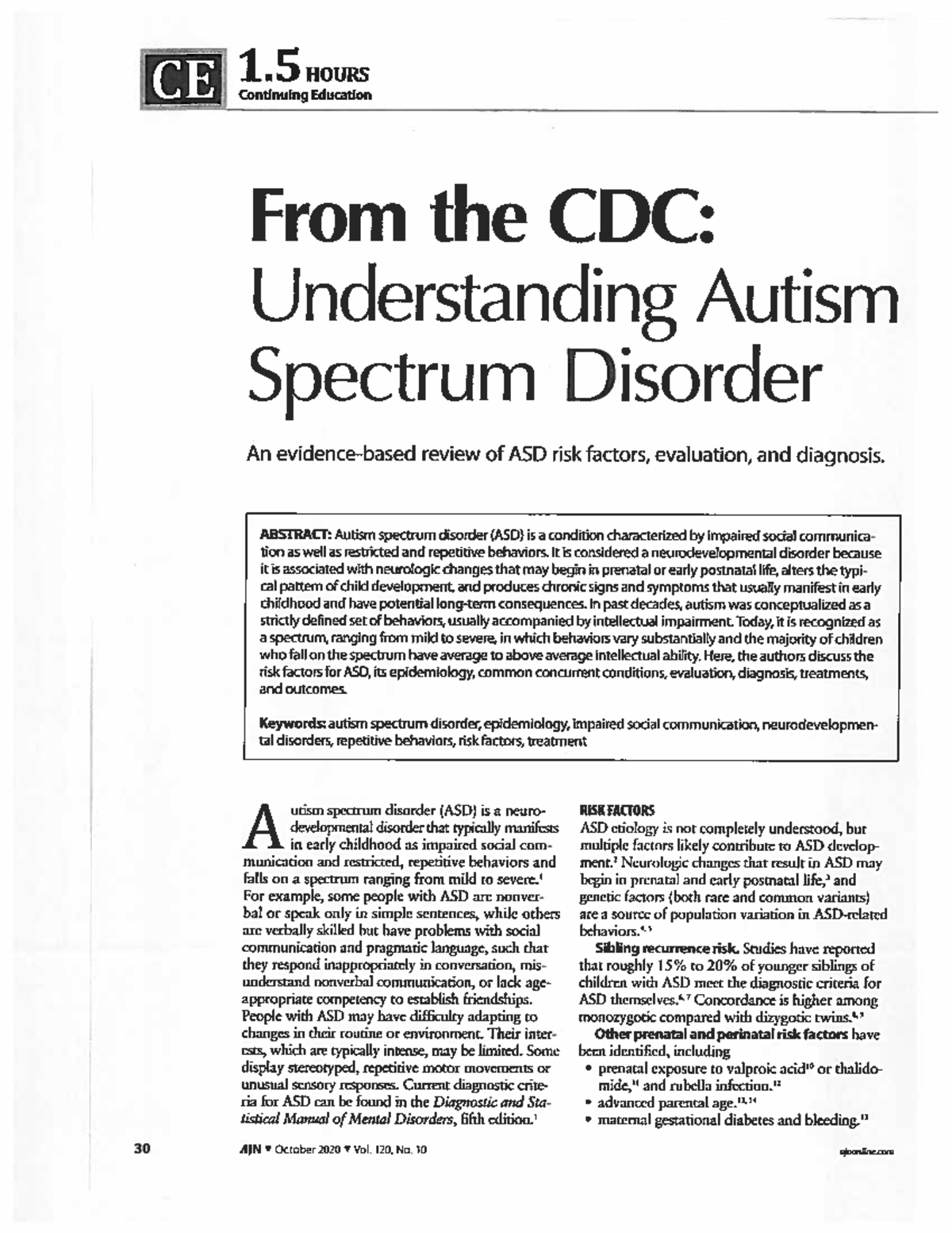 Autism article - CE 1 HOURS Continuing Education From the CDC ...