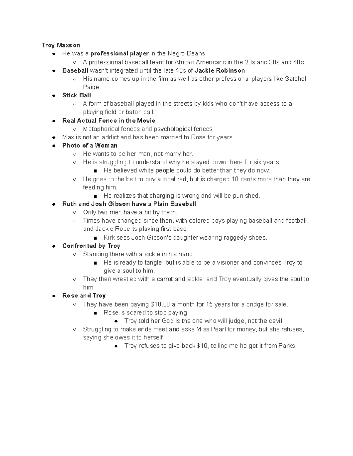 English notes 2 fences-brehe - Troy Maxson He was a professional player ...