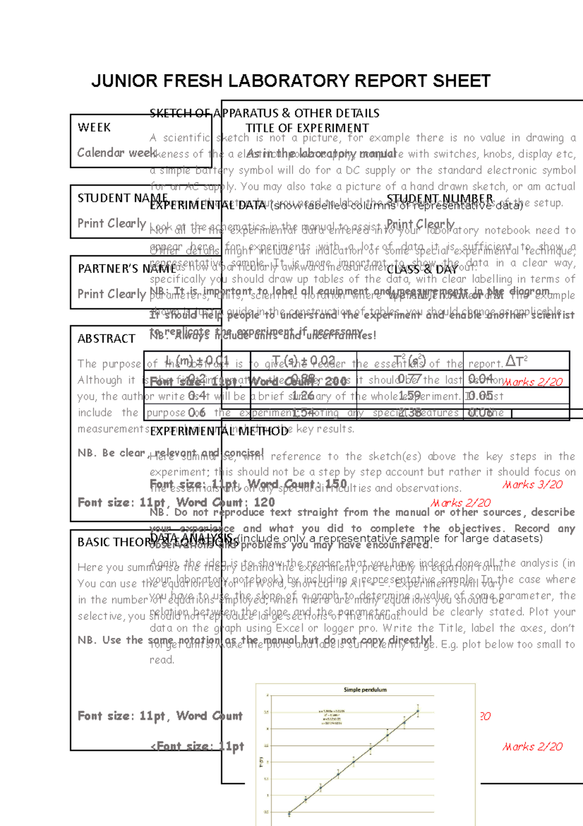 Report sheet JF Physics (PYU11P10) 2020 for manual insert - JUNIOR ...