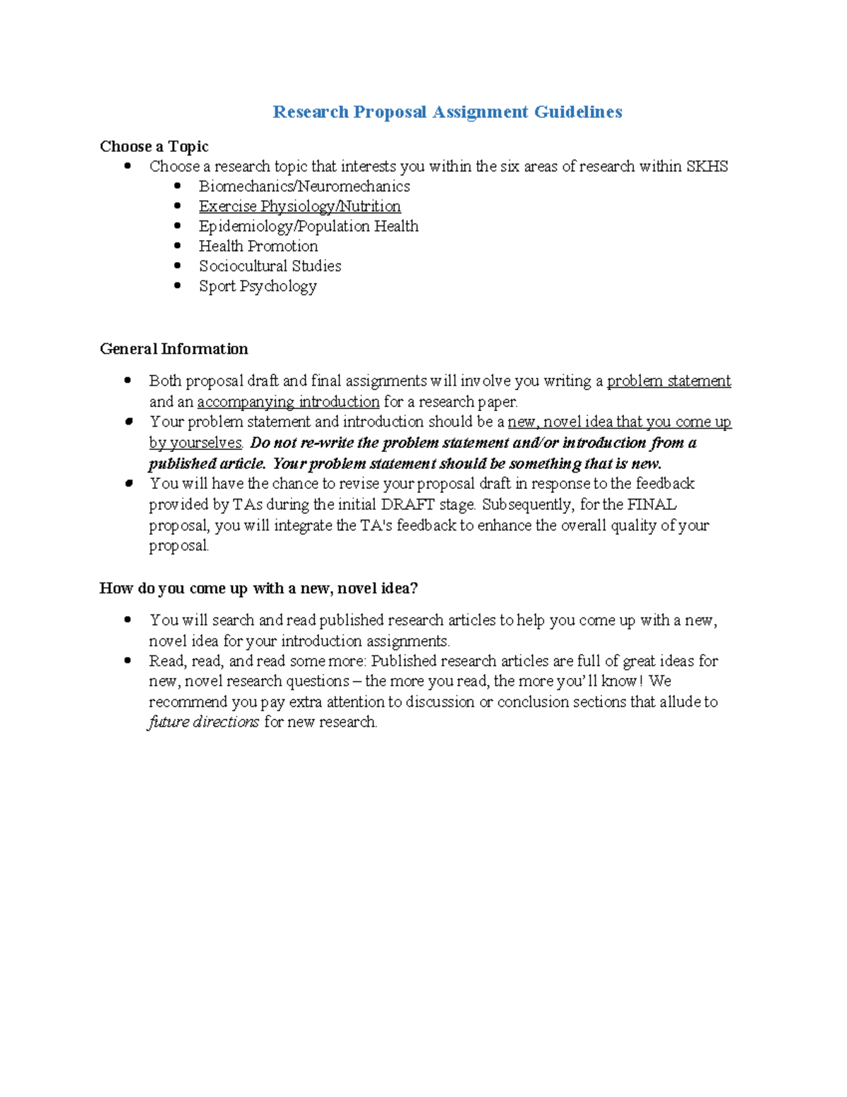HLTH252 Research Proposal Guidlines 2023FALL - Choose a Topic Research Proposal Assignment - Studocu