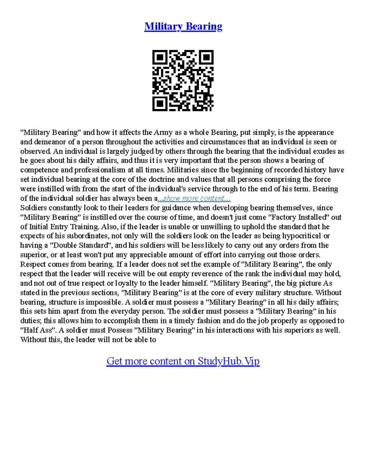 Military Bearing Essay - Military Bearing "Military Bearing" and how it ...