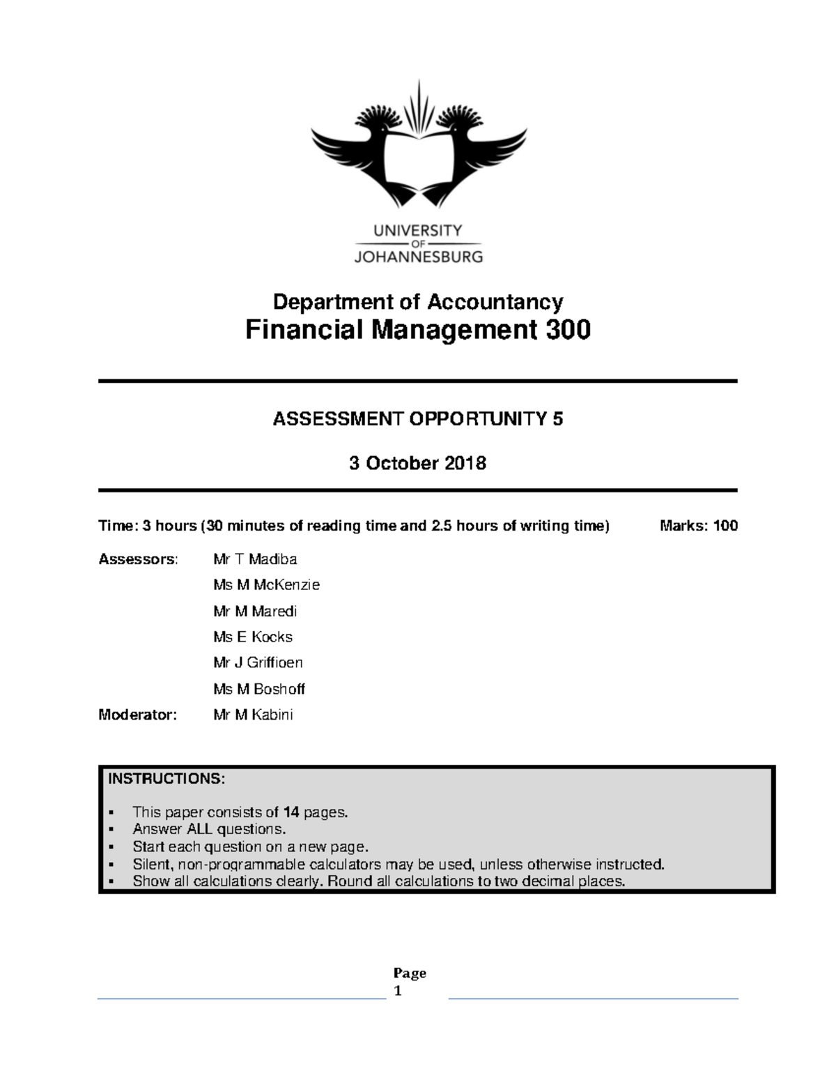Assessment 5 Questions - Department of Accountancy Financial Management ...