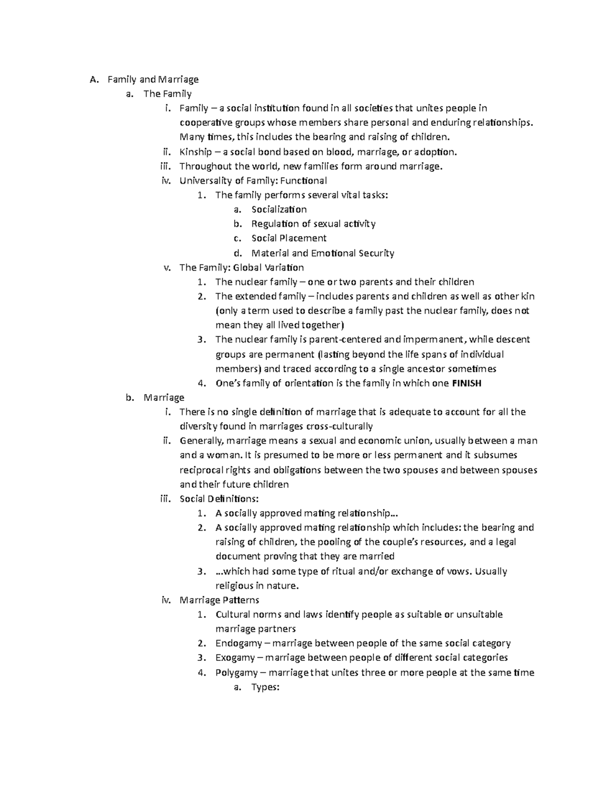 Family and Marriage Notes - A. Family and Marriage a. The Family i ...