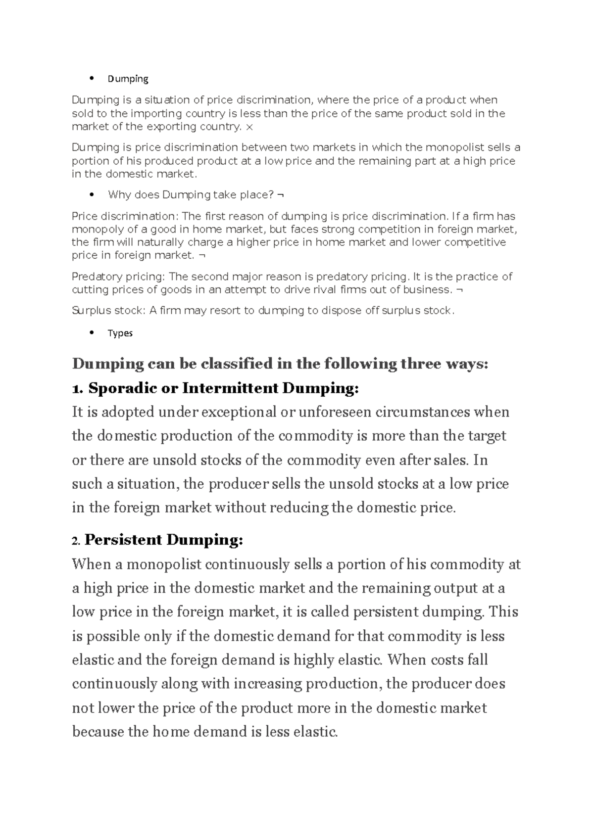 Dumping - Dumping Dumping is a situation of price discrimination, where ...