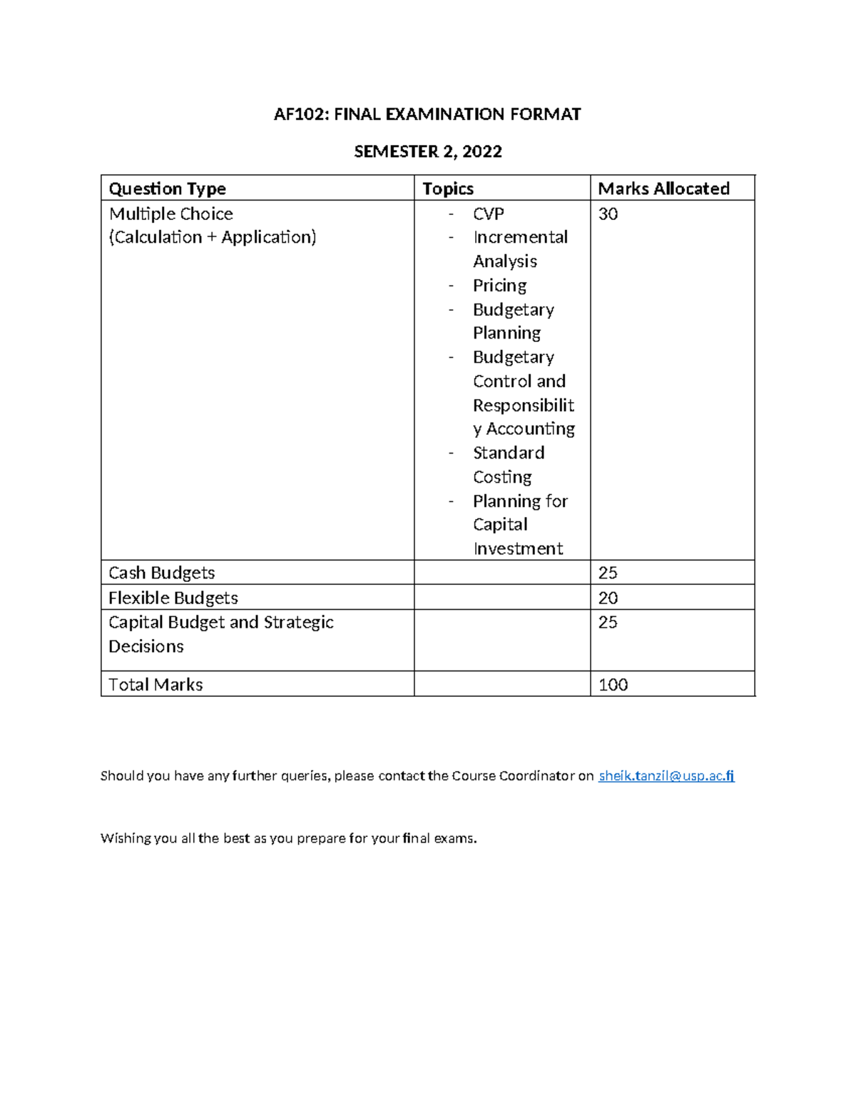 AF102 Final Exam Format - AF102: FINAL EXAMINATION FORMAT SEMESTER 2 ...