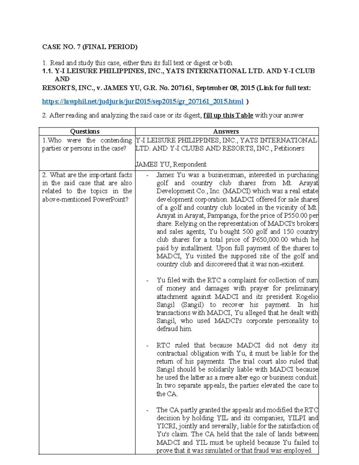 Final case - CASE NO. 7 (FINAL PERIOD) Read and study this case, either thru its full text or ...