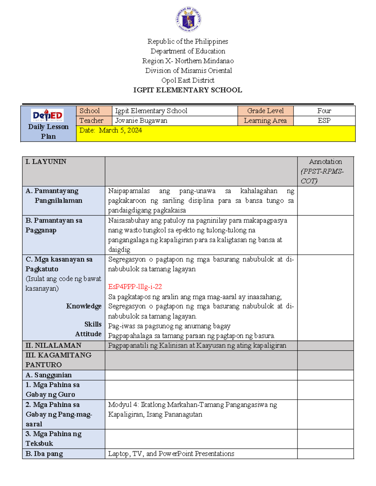 EPP DLP - Summary Human Reproduction - Republic of the Philippines ...
