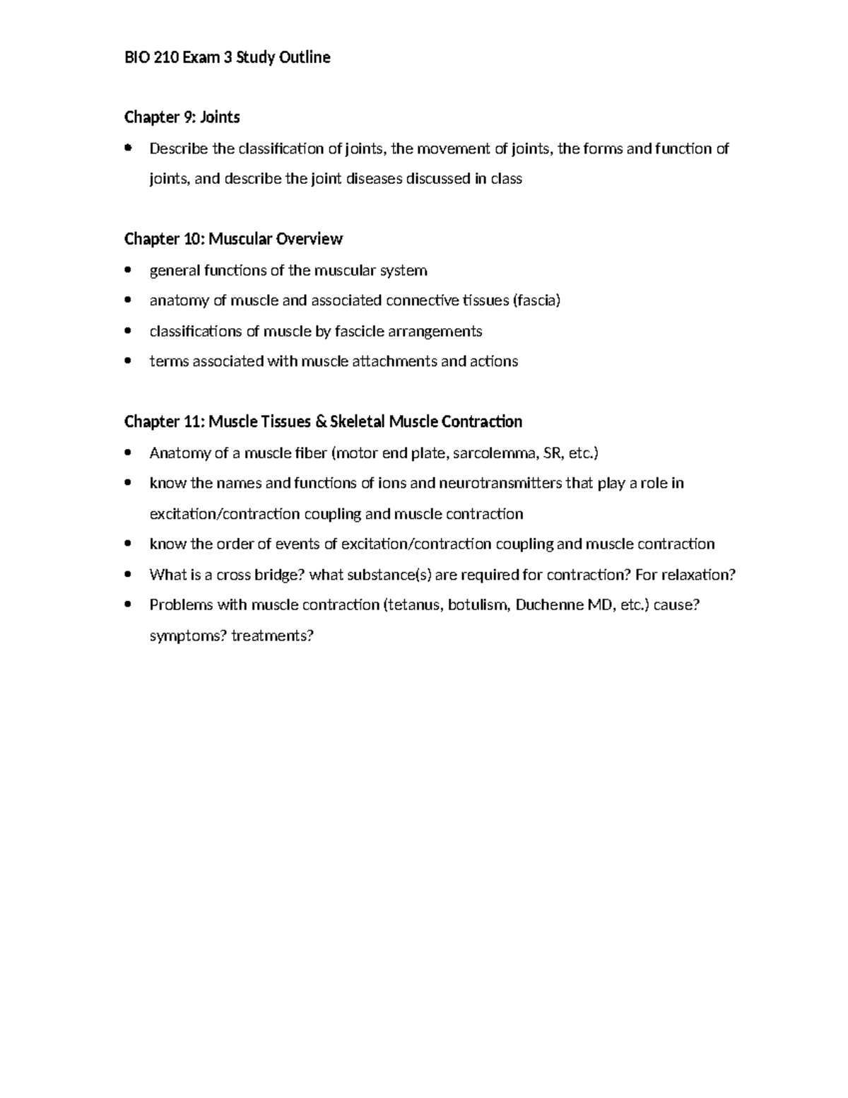 BIO 210 Exam 3 Study Outline - BIO 210 Exam 3 Study Outline Chapter 9 ...