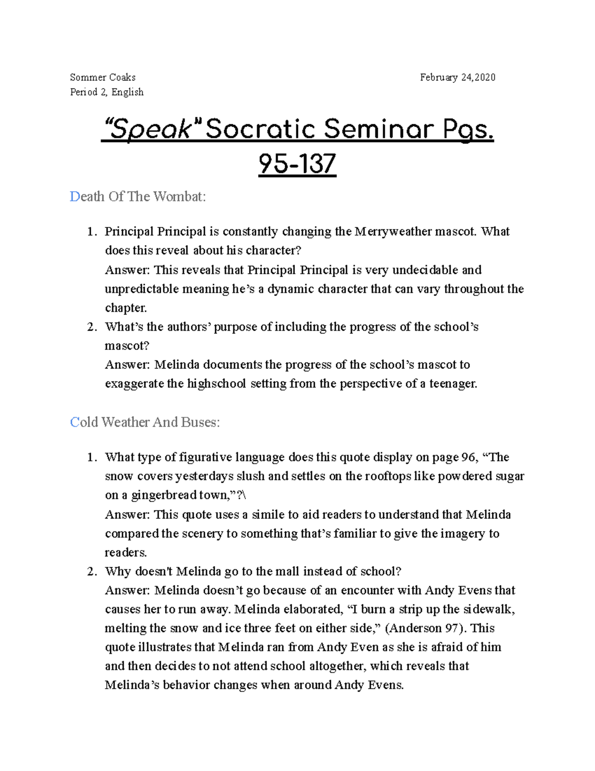 Socratic seminar - 95- Death Of The Wombat: Principal Principal is ...