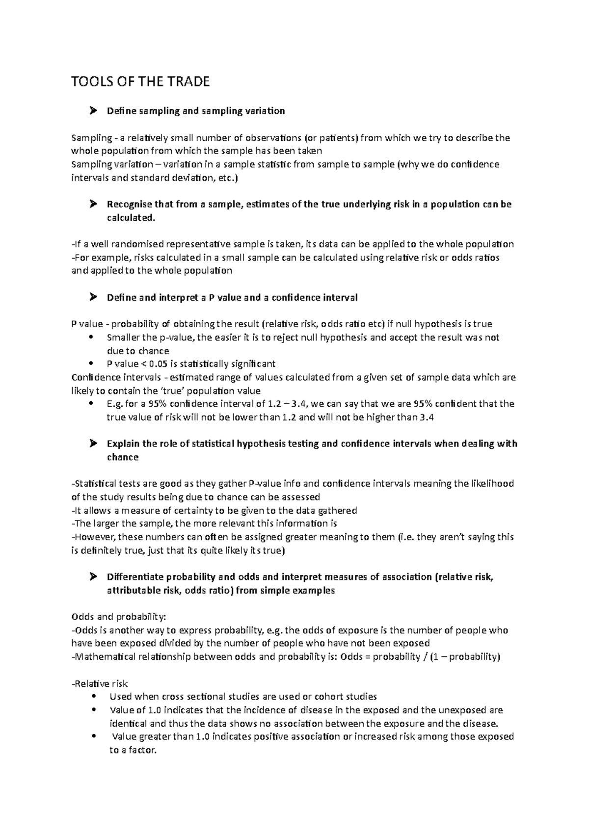 Year 1 - Tools of the Trade (epidemiology) - TOOLS OF THE TRADE Define ...