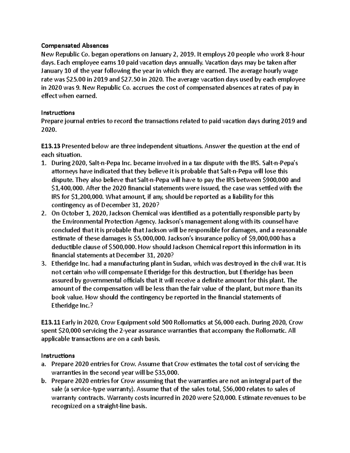 Session 2 Handout - Practice - Compensated Absences New Republic Co ...