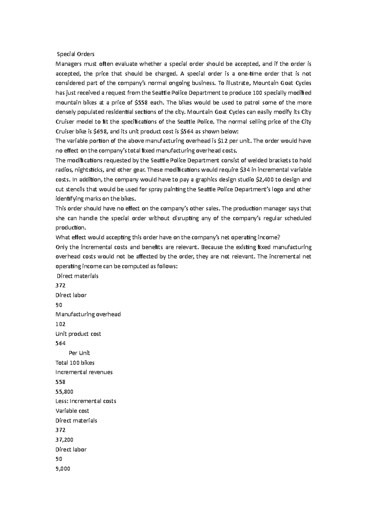 Special Orders - Managerial Economics - Special Orders Managers must ...