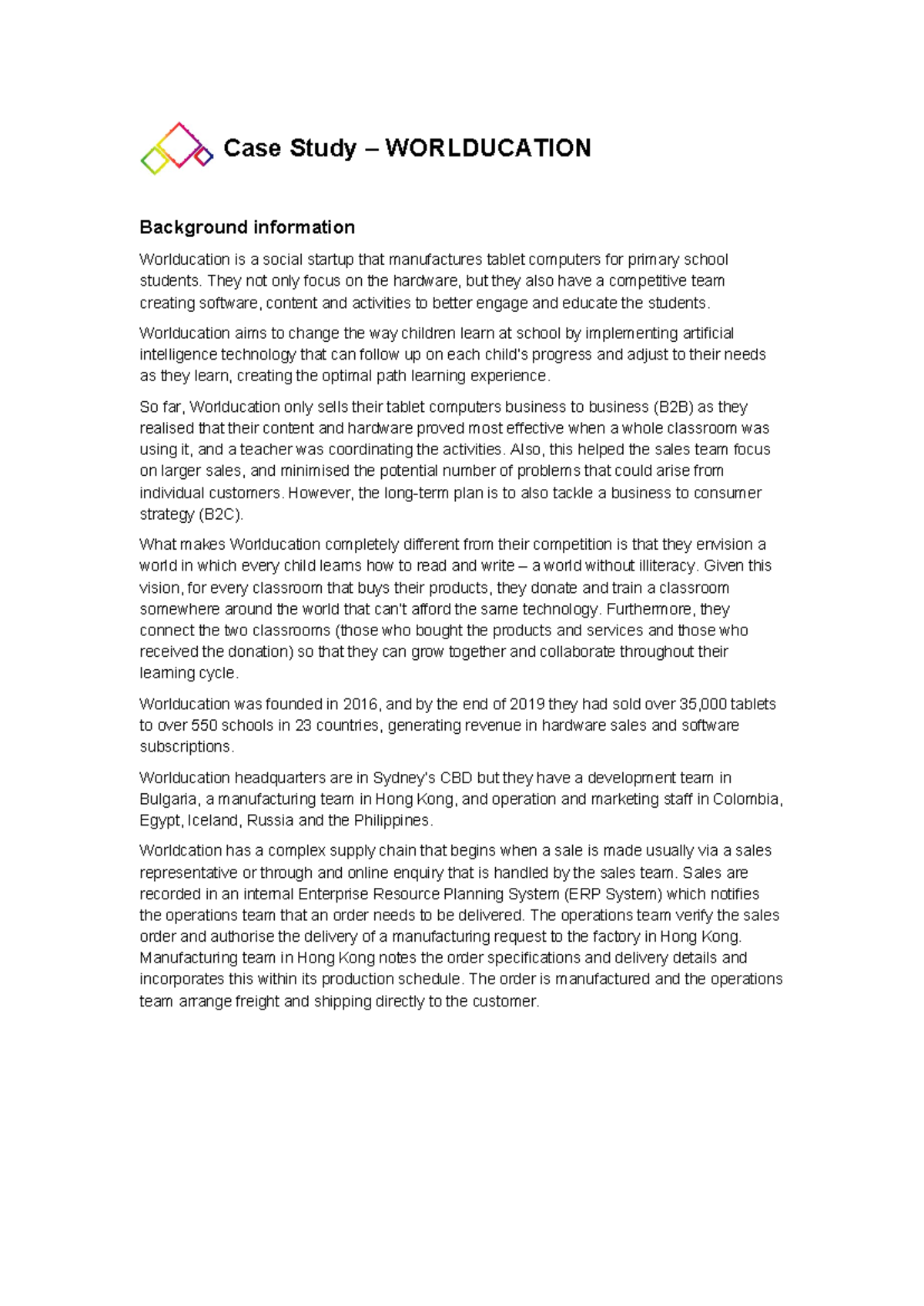 Bsbops 501 Simulation Pack Done - Case Study – WORLDUCATION Background ...