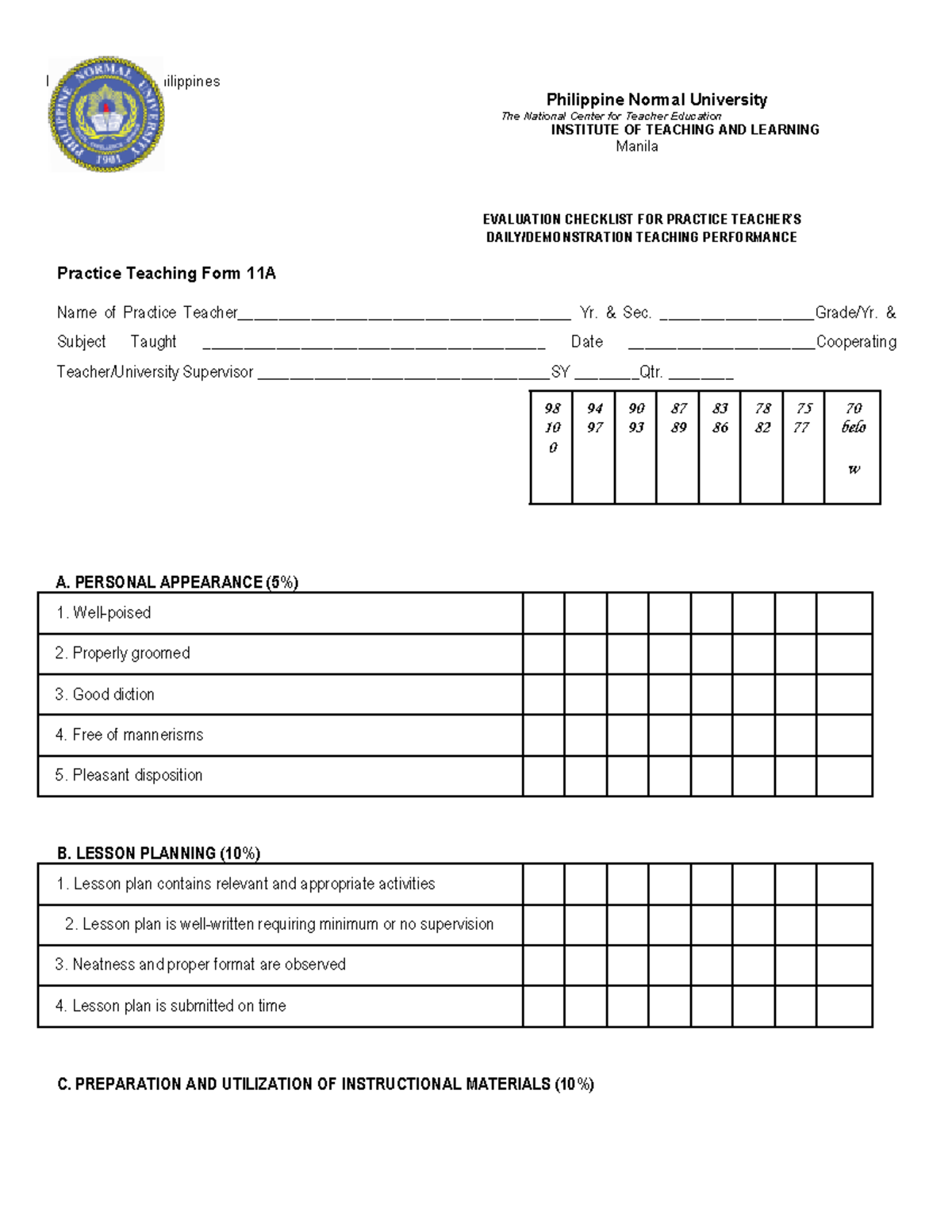 Observation-Tool - Republic of the Philippines Philippine Normal ...