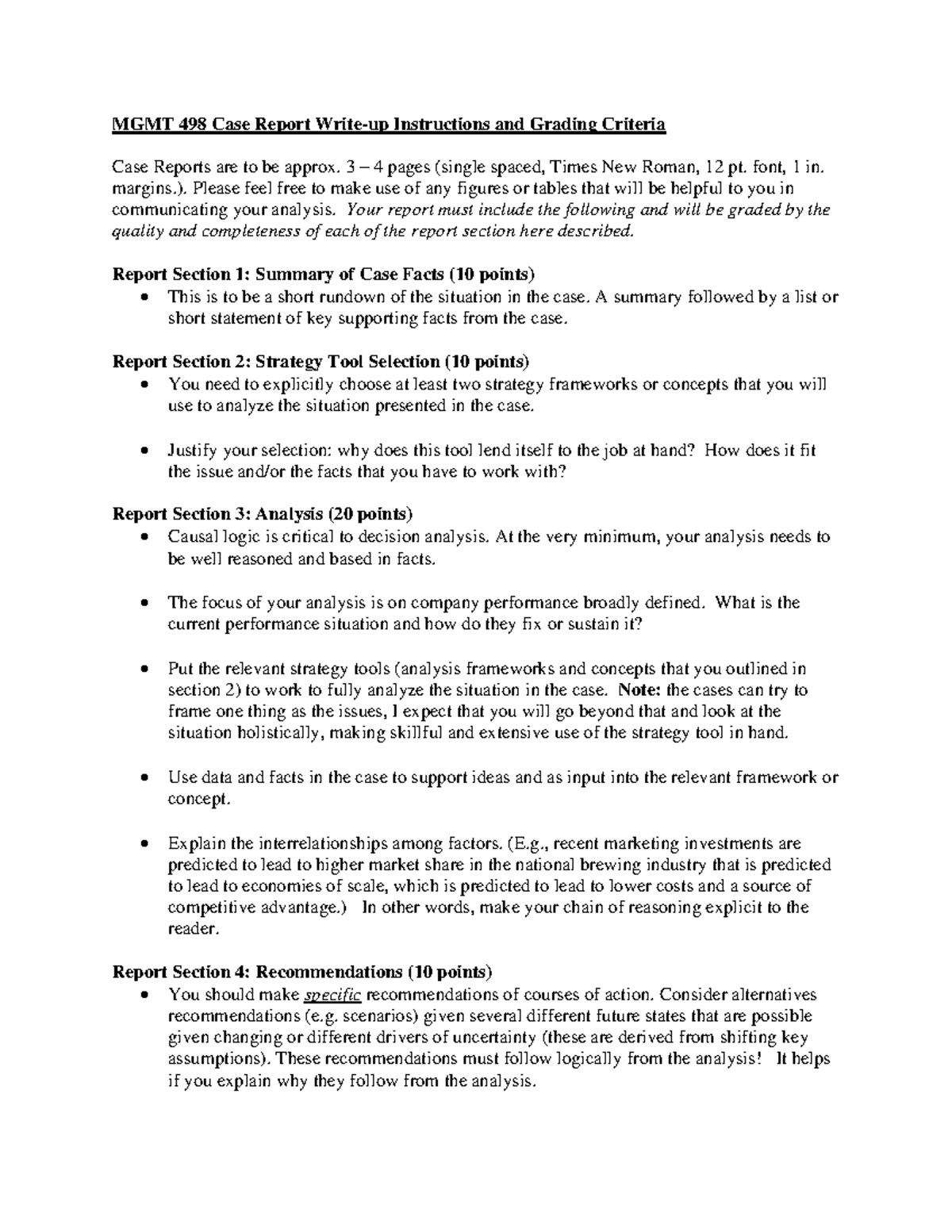 Case Report Write-up Instructions and Grading Criteria - 3 – 4 pages ...