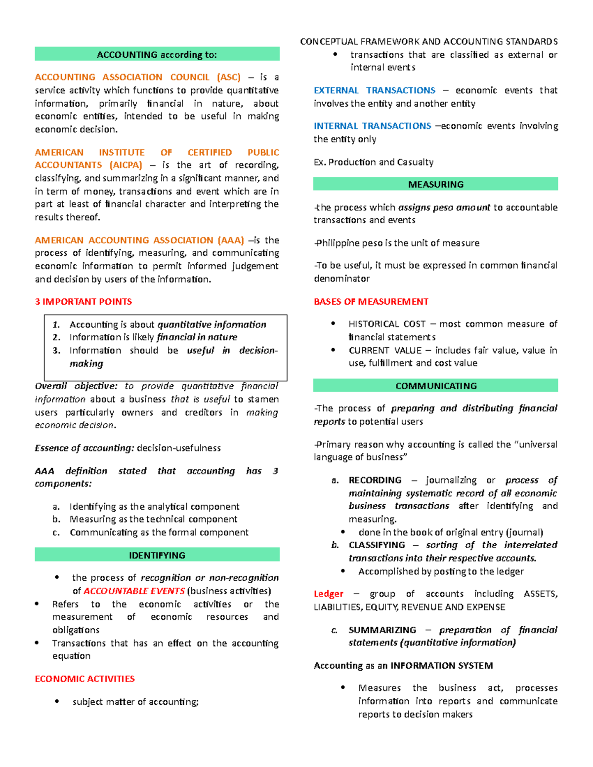 Conceptual Framework and Accounting Standards Chapter 1-3 - Studocu