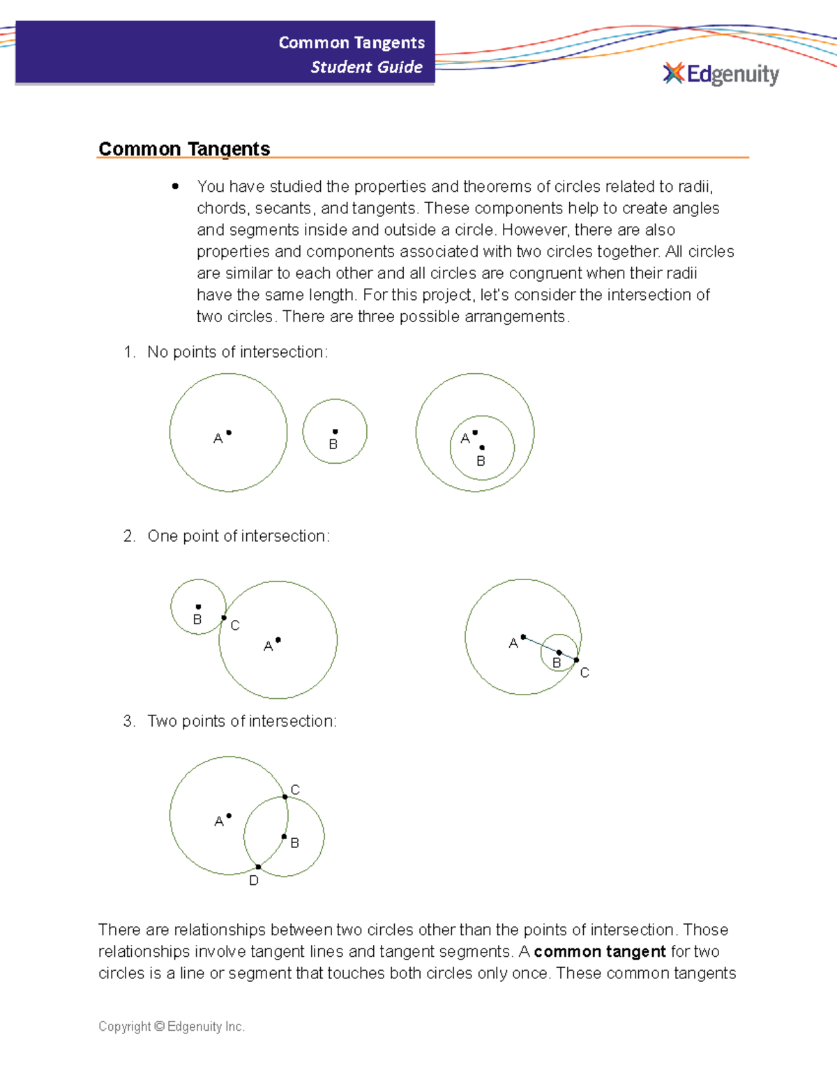 Common Tangent Project Student Guide - A B B A B A C A C B D A C B ...