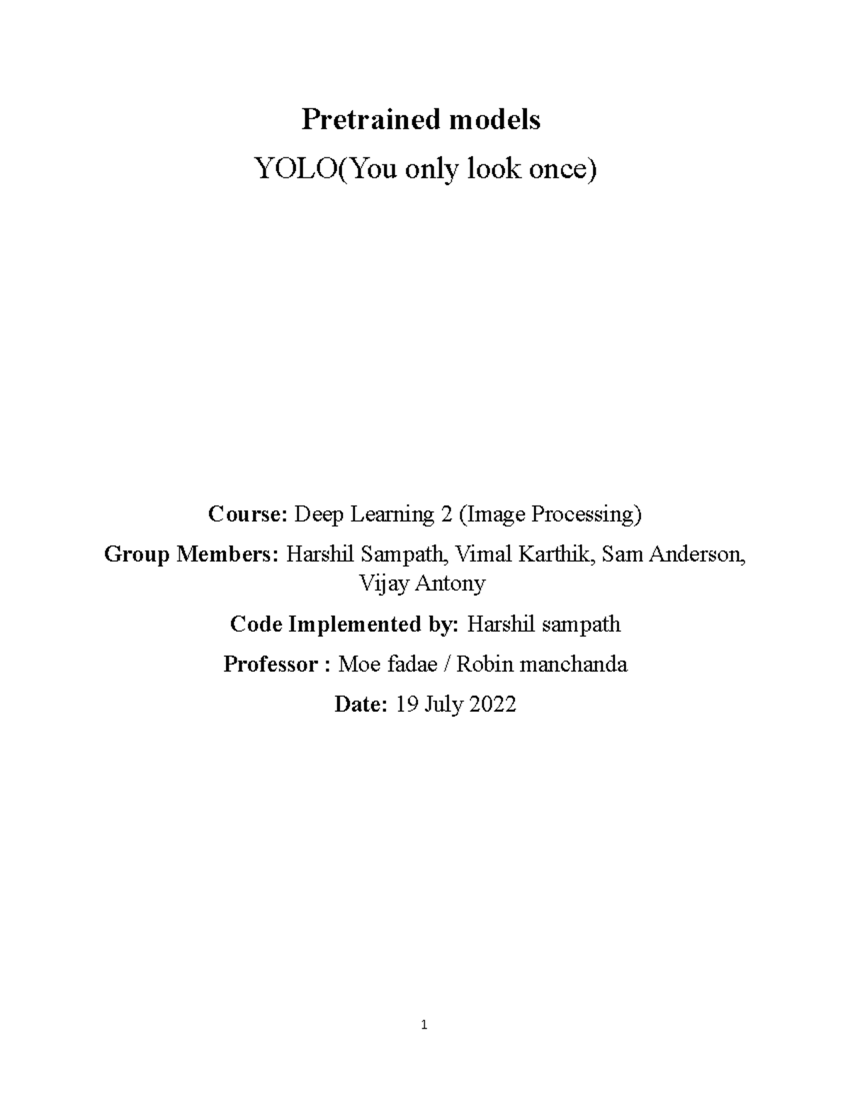 Pretrained Model ( Report + Code ) Part 1/4 - YOLO - Pretrained models ...