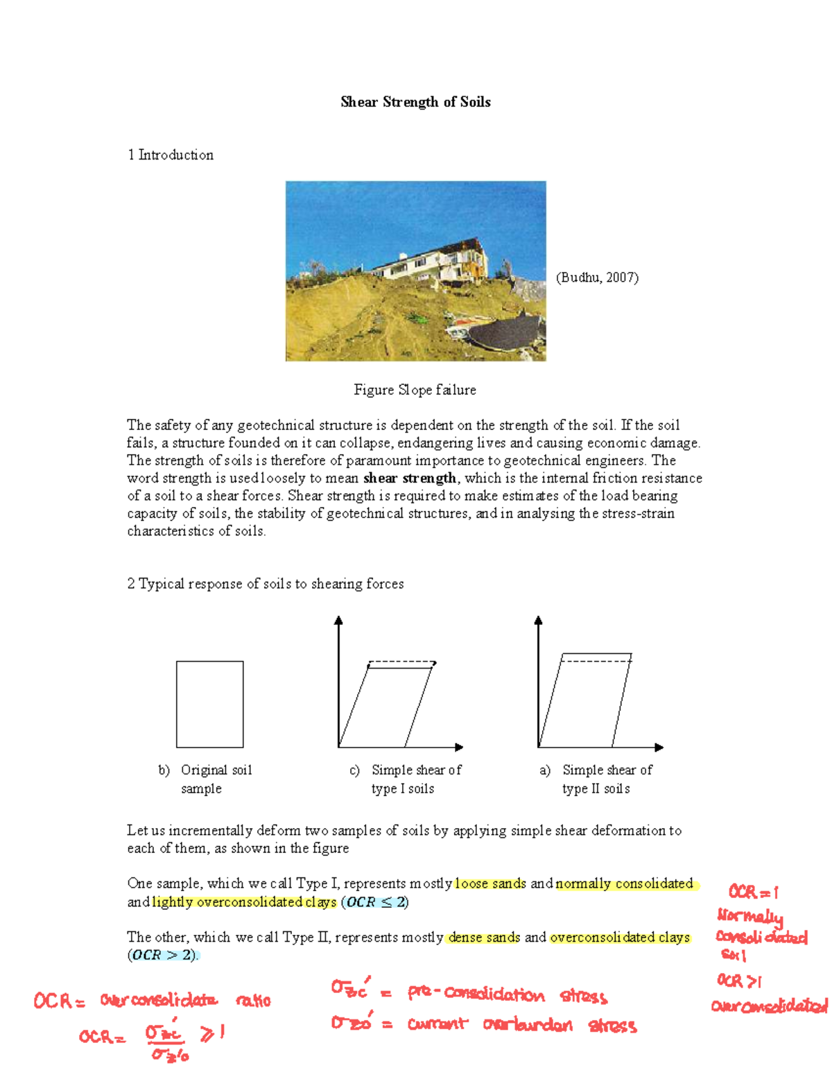 Lecture 1 and 2 - Soil Shear Strength - Shear Strength of Soils 1 ...