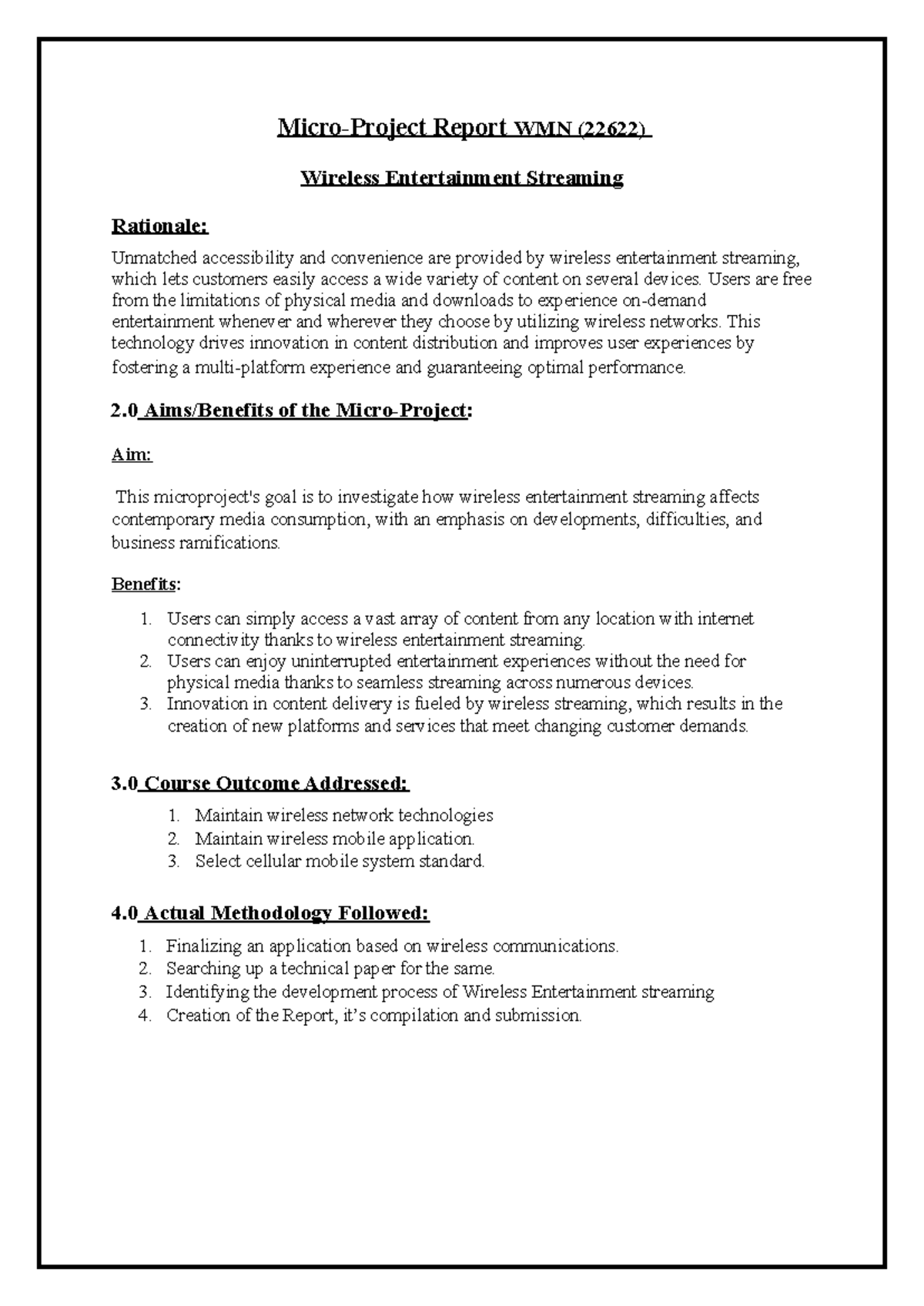 Wmn report 31 - Gufugug - Micro-Project Report WMN (22622) Wireless Entertainment Streaming ...