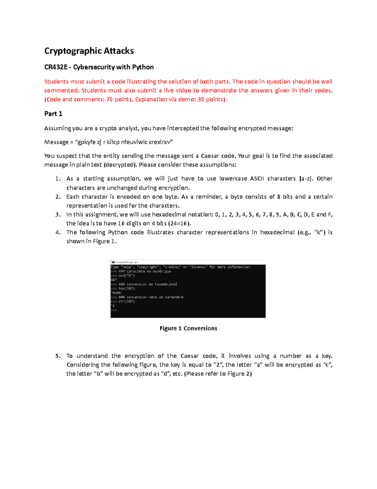 CR432E-Homework - 1234 - Cryptographic Attacks CR432E - Cybersecurity with Python Students must ...