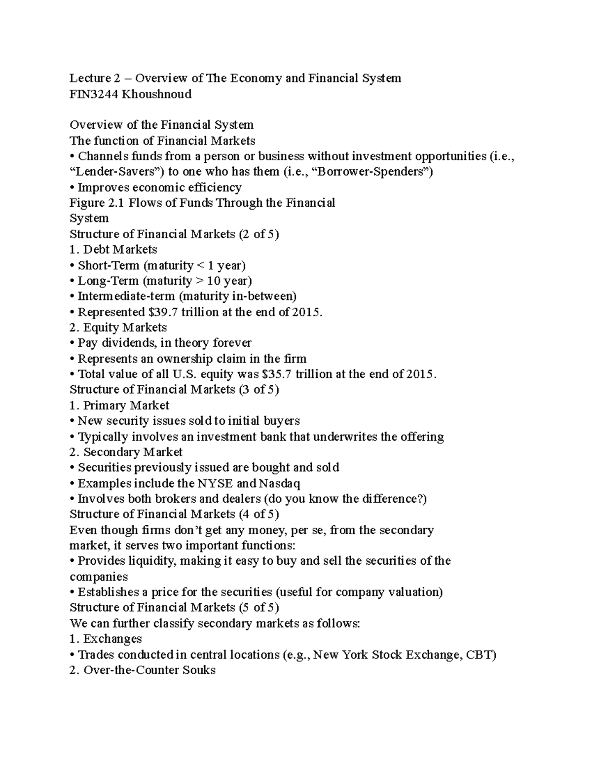 Lecture 2 - An Overview of the Financial System - Lecture 2 – Overview ...