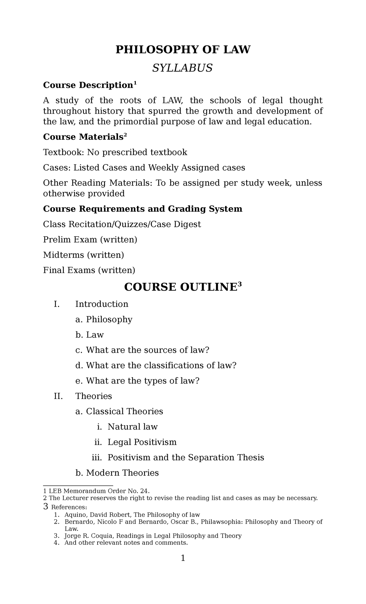 Syllabus Philosophy OF LAW - PHILOSOPHY OF LAW SYLLABUS Course ...