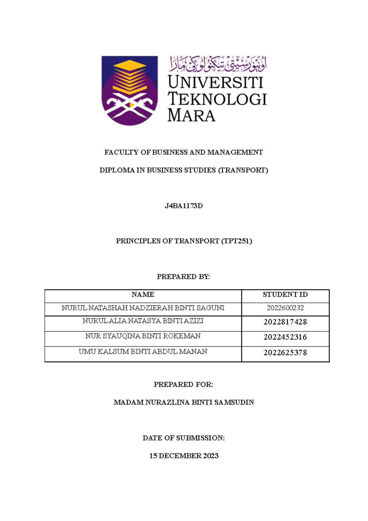 TPT251 Group assignment - Senai International Airport - FACULTY OF ...