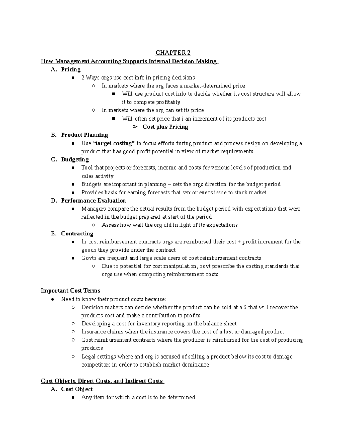Accounting notes-2 - CHAPTER 2 How Management Accounting Supports ...