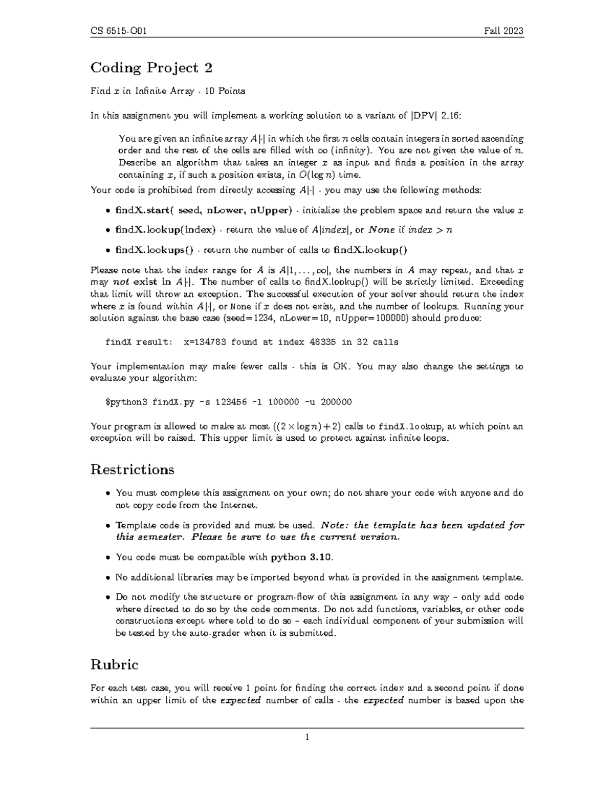 Project DC - Divide and Conquer - CS 6515-O01 Fall 2023 Coding Project 2 Find x in Infinite ...