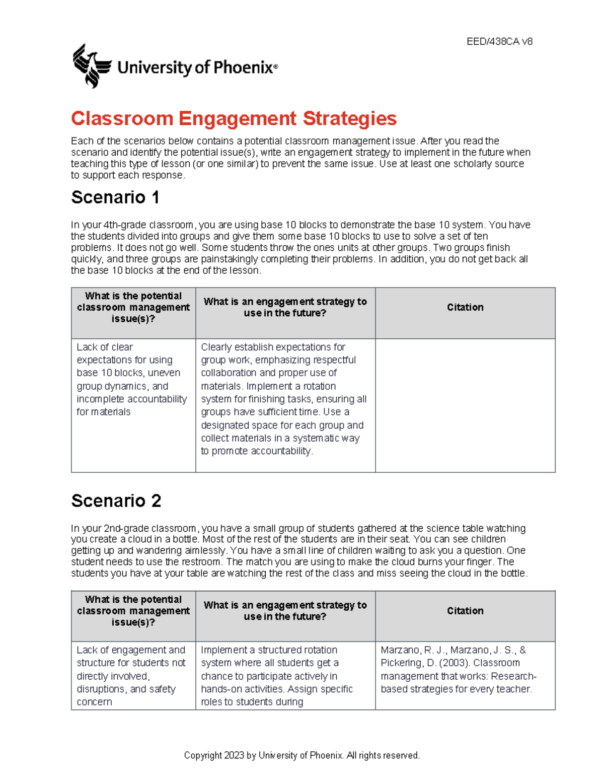 Eed438ca v8 wk2 classroom engagement strategies - EED/438CA v Classroom ...