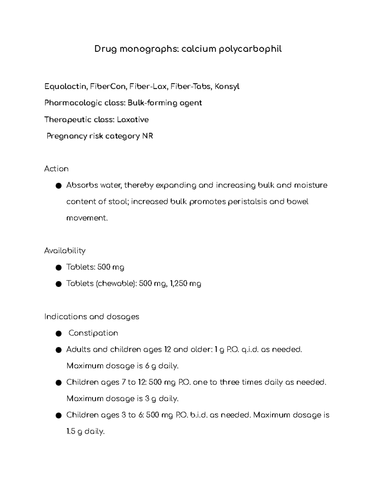 Drug monographs calcium polycarbophil - Drug monographs: calcium ...
