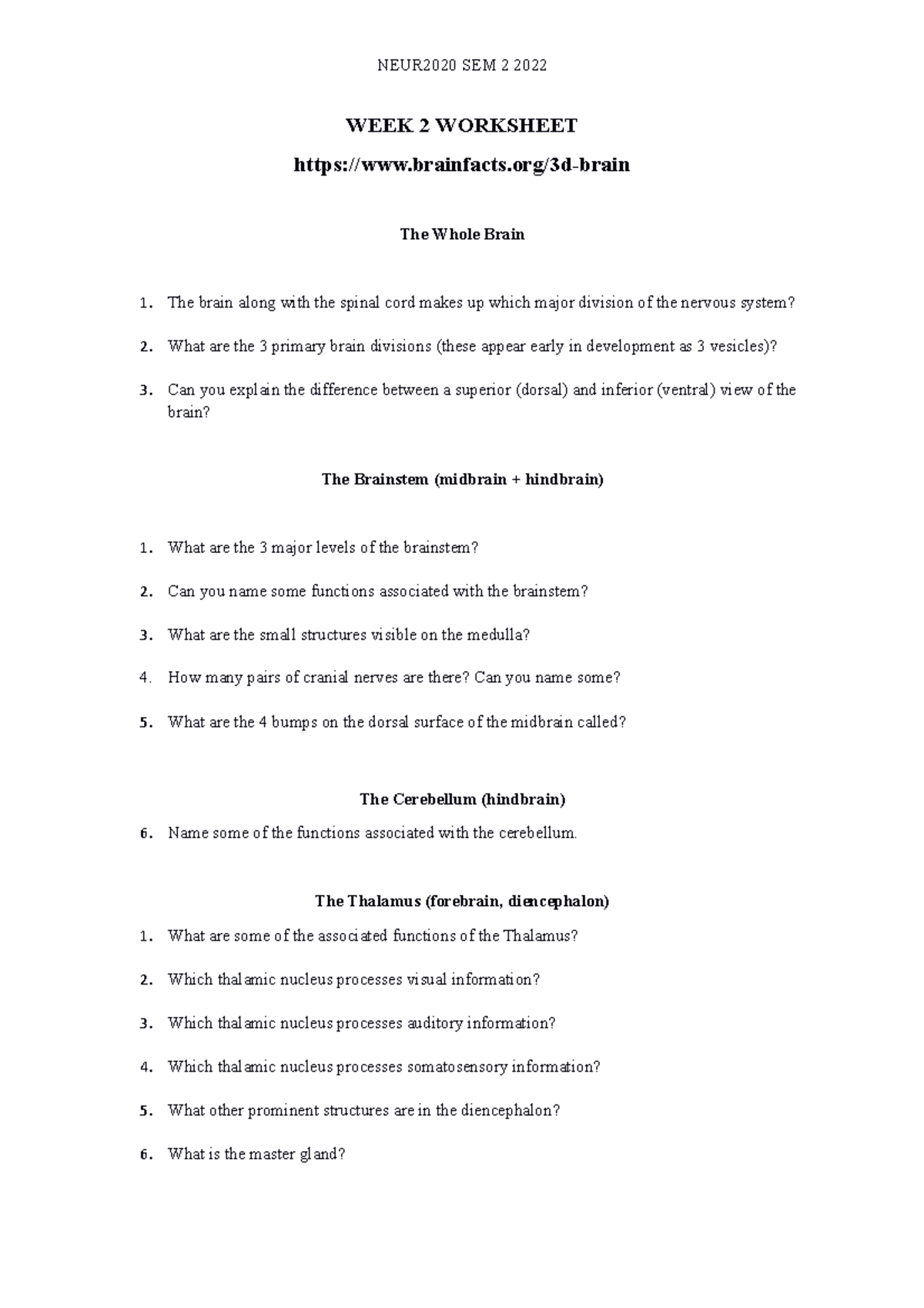 Worksheet week2 students - NEUR2020 SEM 2 2022 WEEK 2 WORKSHEET ...