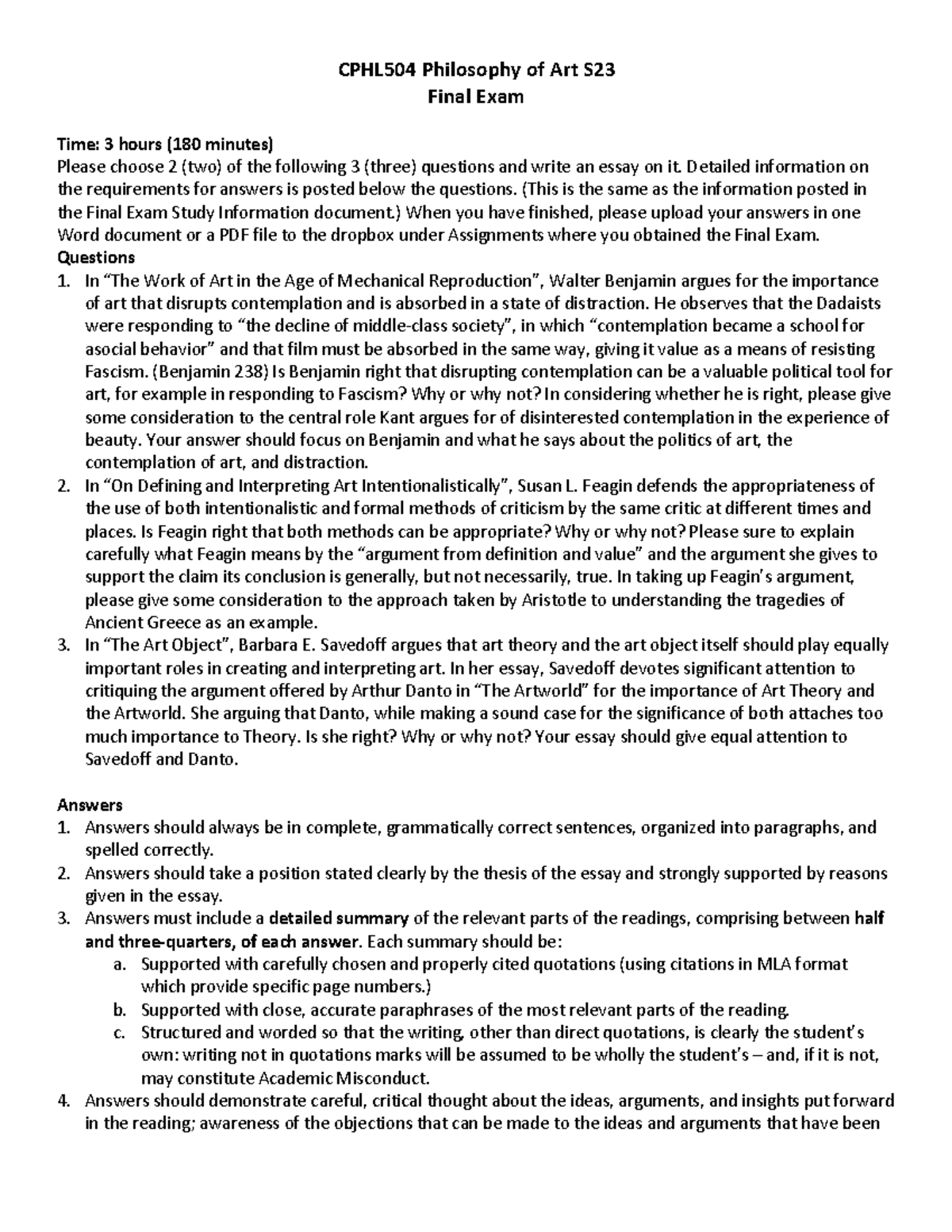 CPHL504 S23 Final Exam - study guide f - CPHL504 Philosophy of Art S ...