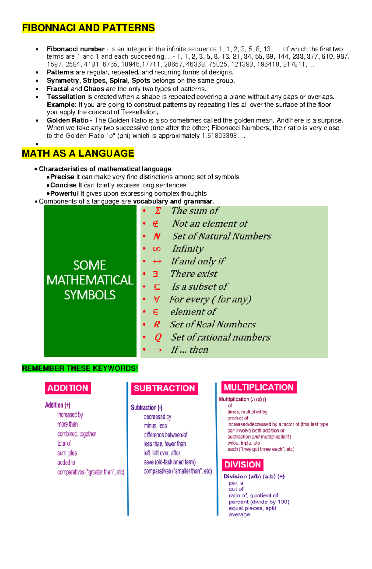 MATM111 Prelim EXAM Reviewer - FIBONNACI AND PATTERNS Fibonacci number - is an integer in the ...