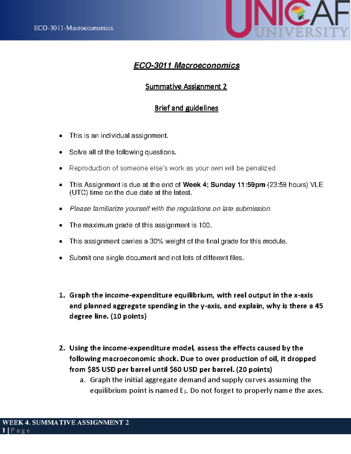 Brief Assignment 2 ECO-3011 - ECO-3011-Macroeconomics WEEK 4. SUMMATIVE ...