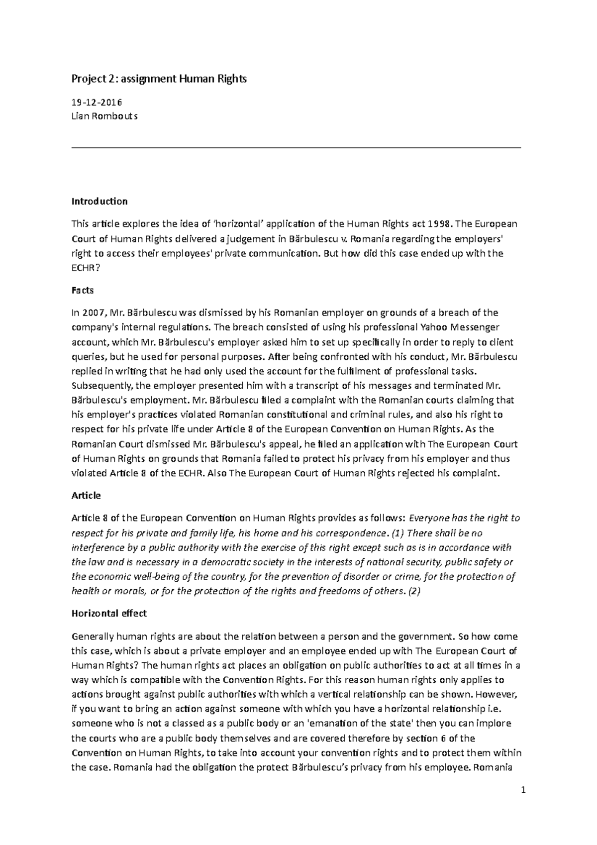 Human rights assignment - Project 2: assignment Human Rights 19-12-2016 ...