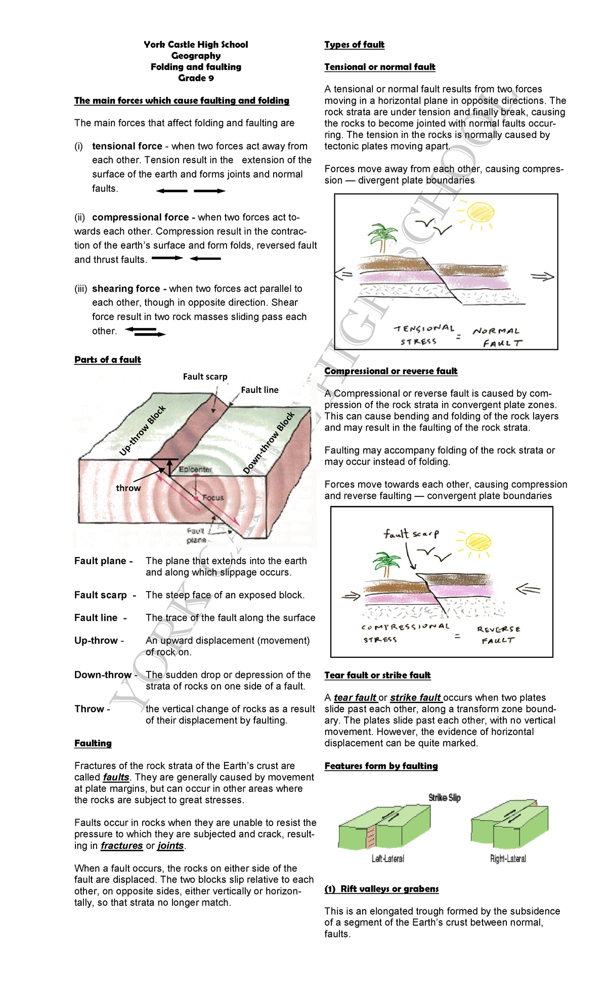 Folding and faulting - notes - YORK CASTLE HIGH SCHOOL York Castle High ...