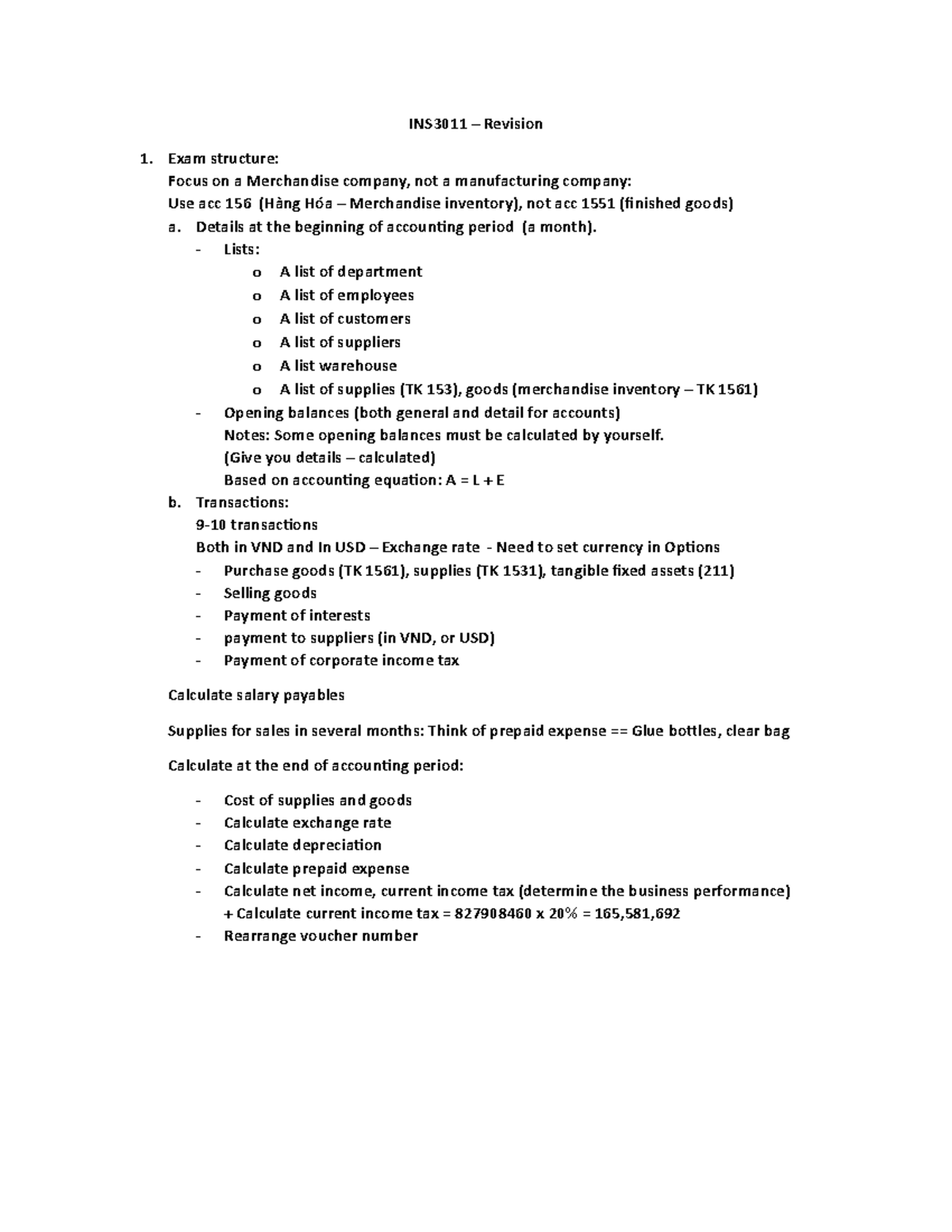 INS3011 - Revision - hay tuyệt vời cần thiết để ôn tập thi cuối kì - INS3011 – Revision Exam ...