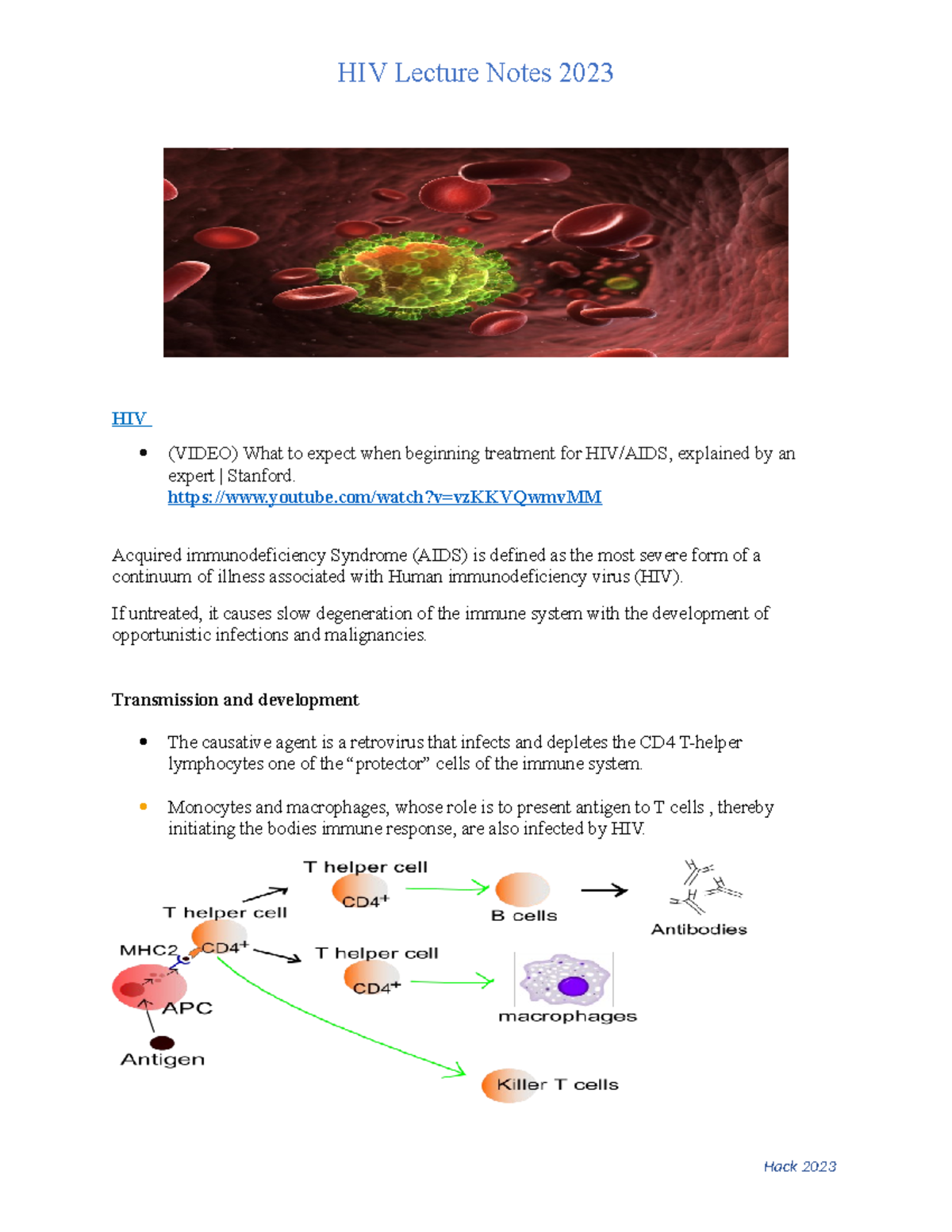 HIV Lecture notes 2023 - HIV (VIDEO) What to expect when beginning ...