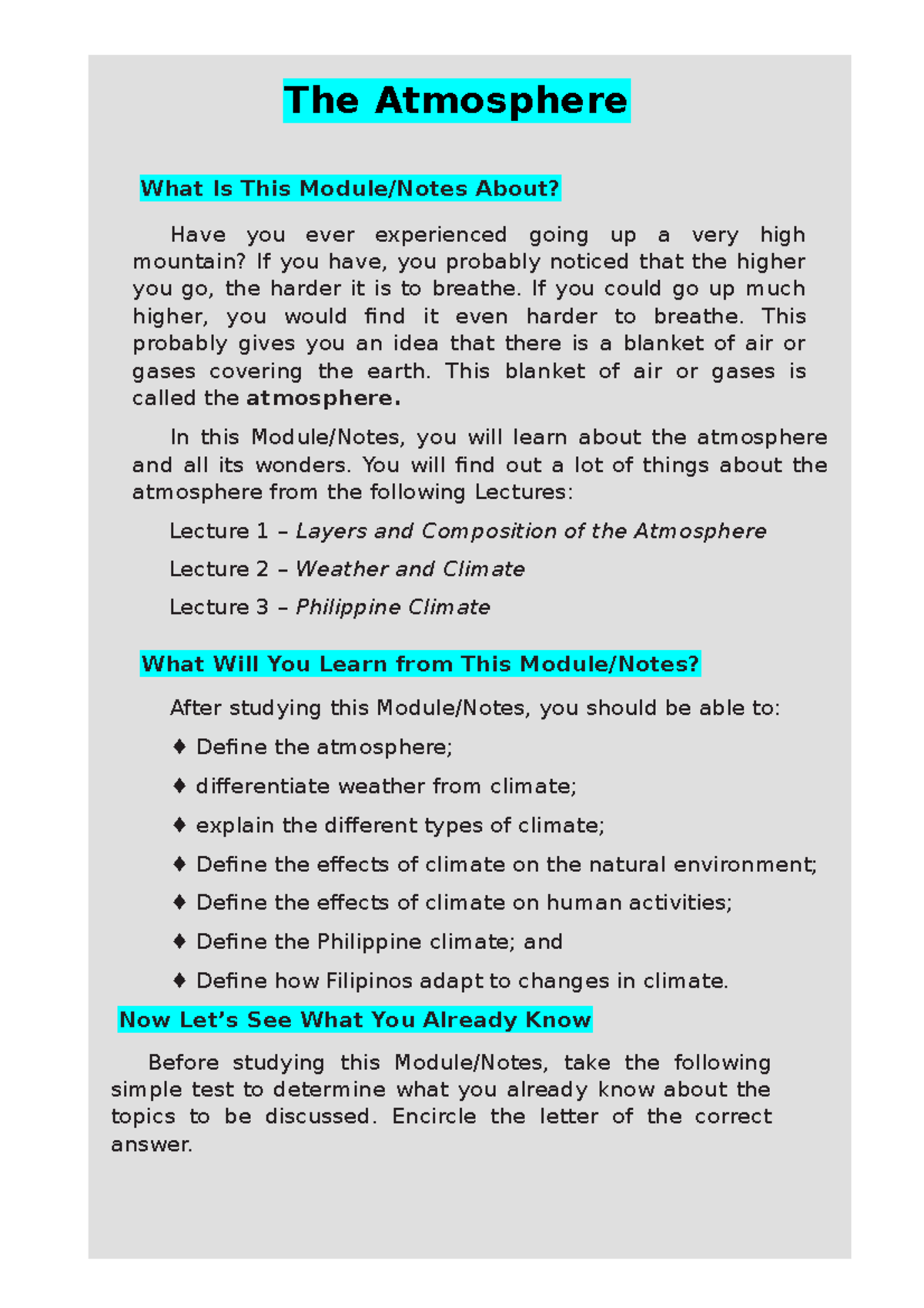 The Atmosphere - Lecture notes 1-3 - The Atmosphere What Is This Module ...