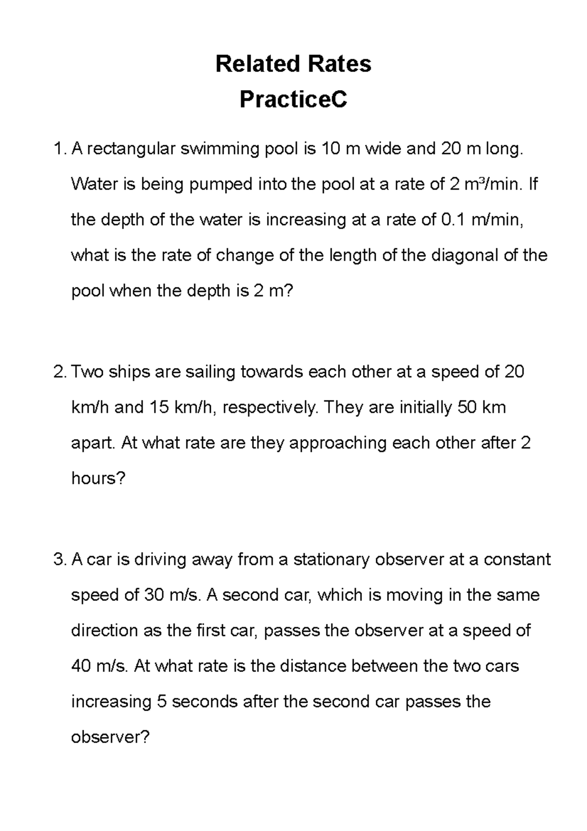Related Rates Practice C - Related Rates PracticeC A rectangular ...