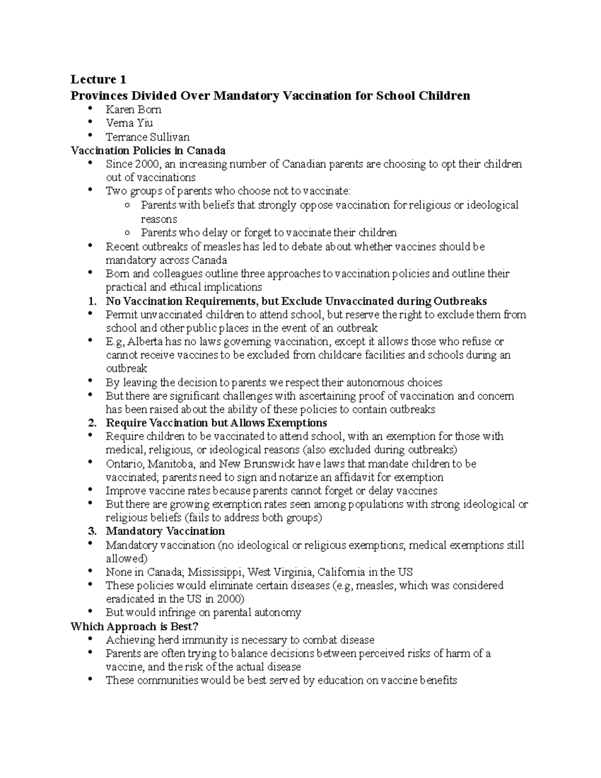2715 Week 8 - Week 8 lecture notes - Lecture 1 Provinces Divided Over ...