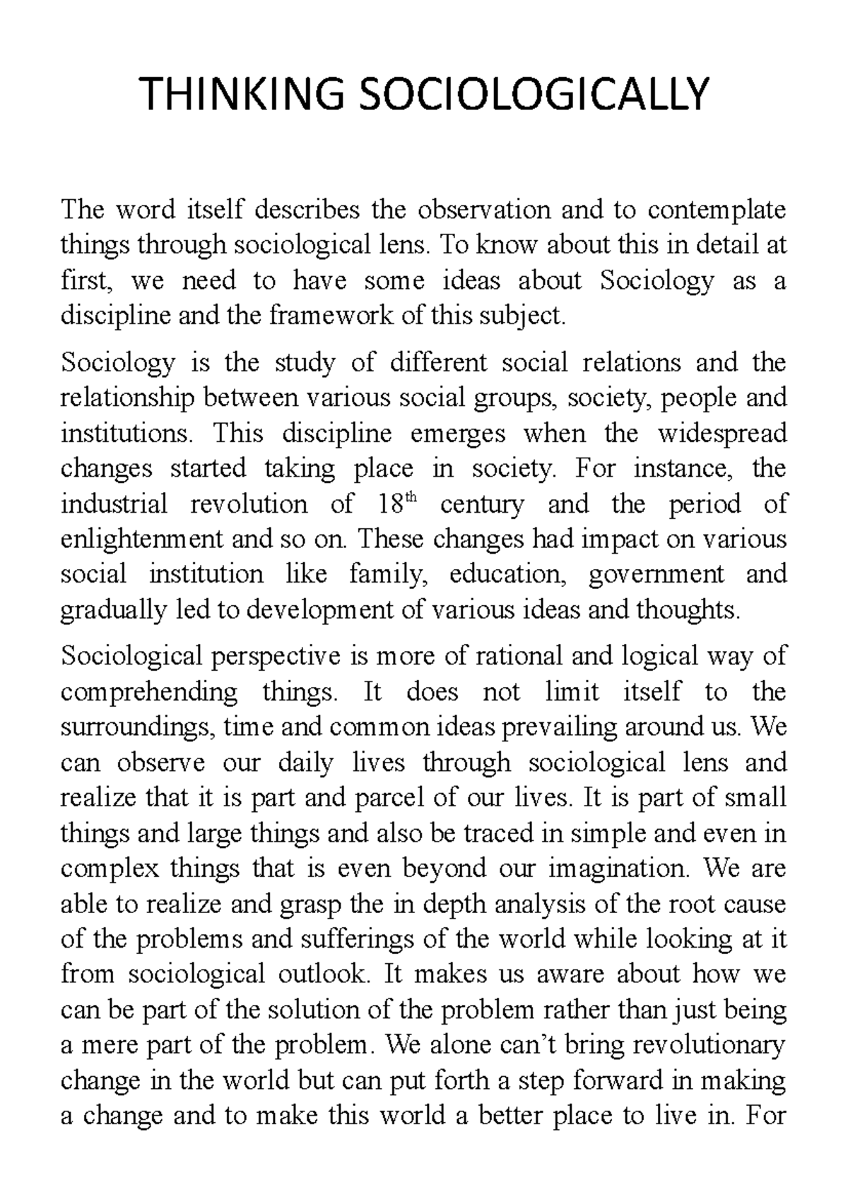 Sociological perspective and the other ways to go - THINKING ...